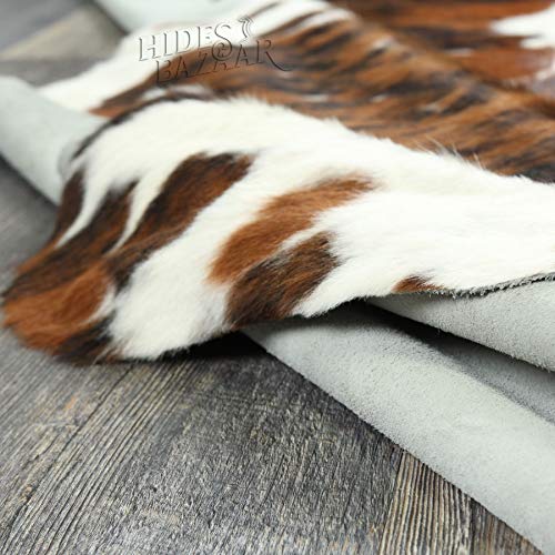 HIDES BAZAAR Light-Tricolor Cowhide Rug, White, Brown and Black Color Mix, Natural Leather Hide, Area Rug (5x7ft)