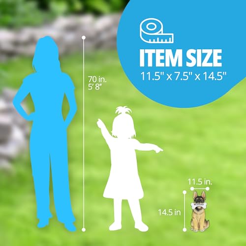 Exhart Garden Sculpture, Solar German Shepherd Dog Statue, LED Welcome Sign Bone, Outdoor Garden Decoration, 11.5 x 14.5 Inch