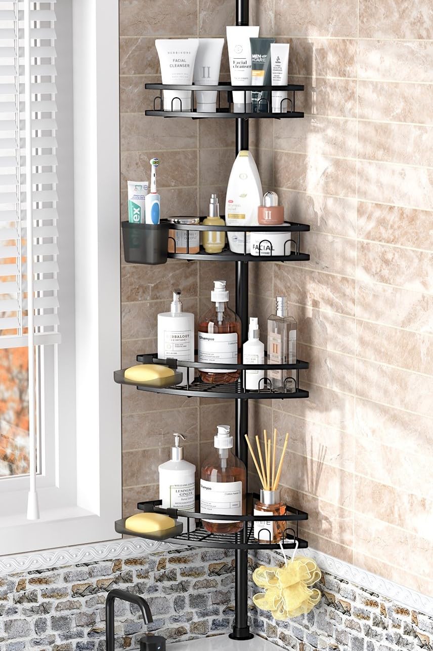 Foukus Shower Caddy, 2 Pack Bathroom Shower Organizer, Adhesive Shower Shelves with hooks and Hanging Cups, No Drilling Rustproof Stainless Steel Bathroom Caddy for Shower Storage