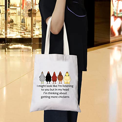 JNIAP Chicken Tote Bag Chicken Lover Gift Chicken Hen Farmer Gift I'm Thinking Chicken Grocery Bag Chicken Lady Handbag (Chicken Tote Bag)