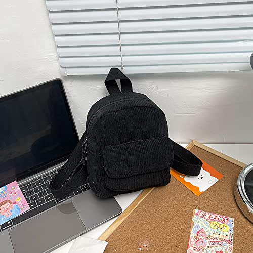 Fashion Women Mini Backpack Corduroy Solid Small Backpacks Simple Retro Casual Student Girls Bookbags Travel Pack Rucksack