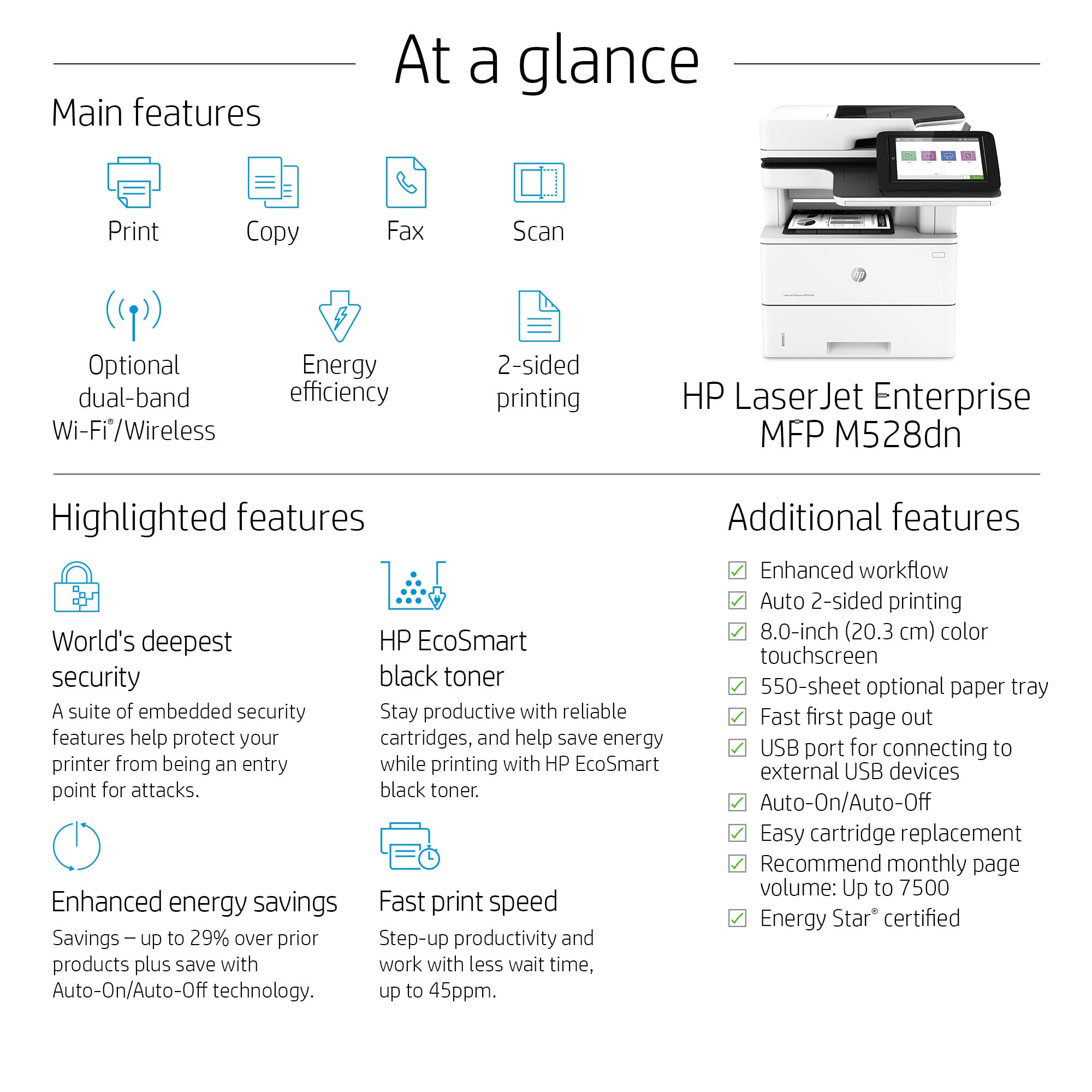 HP LaserJet Enterprise MFP M528dn Monochrome All-in-One Printer with built-in Ethernet & 2-sided printing (1PV64A)