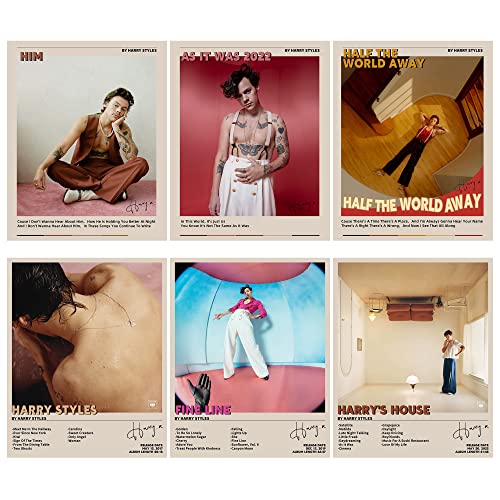 pictures Harry - Styles Posters - Harry's House Music Album Poster Cover Signed Limited Edition Poster Canvas Wall Art Room Aesthetic Decor Set of 6 Frameless 8x10 Inches…