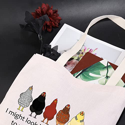 JNIAP Chicken Tote Bag Chicken Lover Gift Chicken Hen Farmer Gift I'm Thinking Chicken Grocery Bag Chicken Lady Handbag (Chicken Tote Bag)
