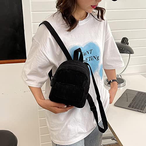 Fashion Women Mini Backpack Corduroy Solid Small Backpacks Simple Retro Casual Student Girls Bookbags Travel Pack Rucksack