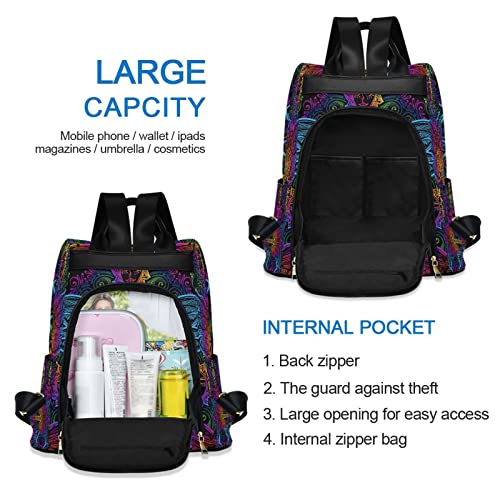 Blueangle Dragonfly Mandala Backpack Purse for Women Waterproof Rucksack Anti-theft Handbag Travel Bag（341）