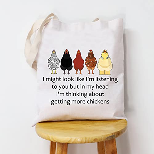 JNIAP Chicken Tote Bag Chicken Lover Gift Chicken Hen Farmer Gift I'm Thinking Chicken Grocery Bag Chicken Lady Handbag (Chicken Tote Bag)