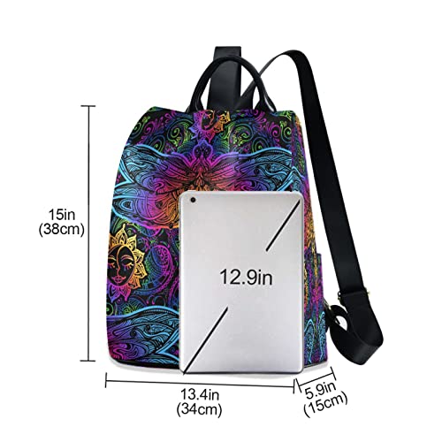 Blueangle Dragonfly Mandala Backpack Purse for Women Waterproof Rucksack Anti-theft Handbag Travel Bag（341）