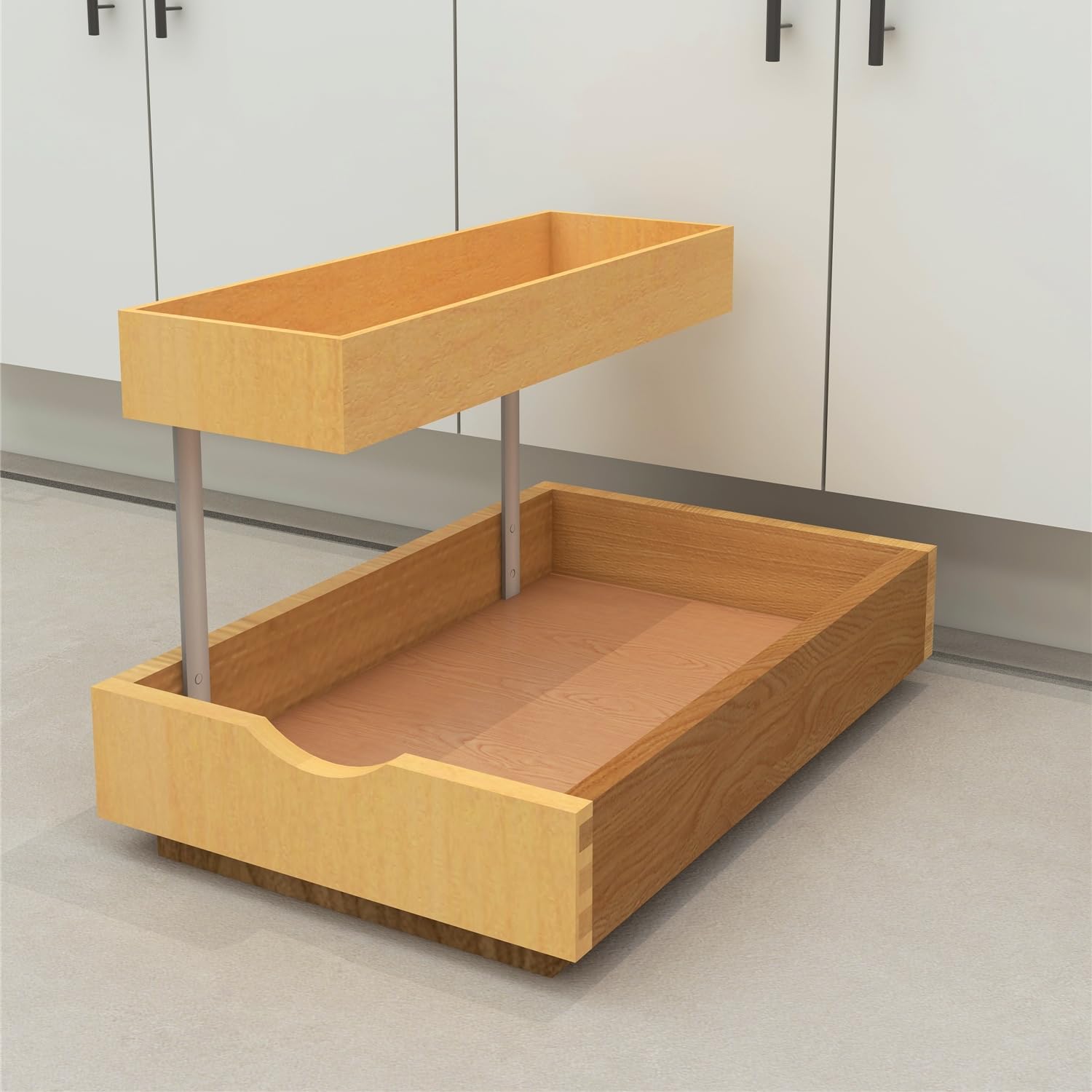 2 Tier Pull Out Organizer Shelf Sliding Drawer Storage for Kitchen Bathroom Storage Cabinet Under Sink Slide Out Shelf Organizing Storage Pull-Out Cabinet Organizer Roll Out Drawer (12'' Width)