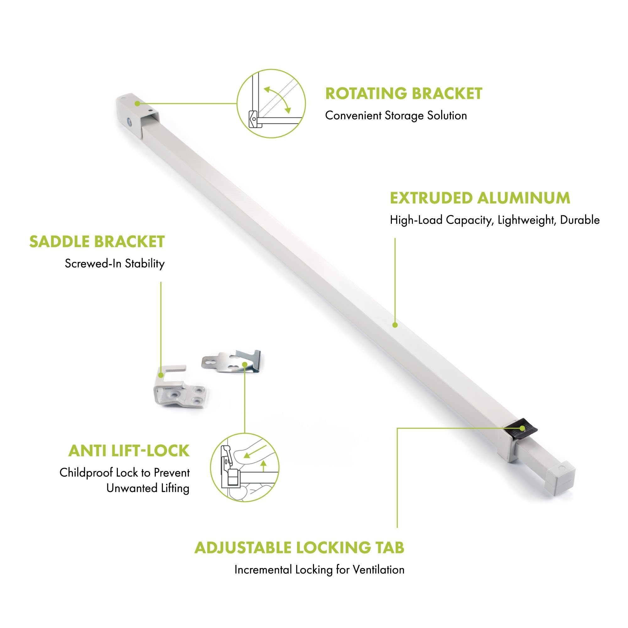 Ideal Security Sliding Patio Door Security Bar with Child-Proof Lock, Extendable, White (25.75-47.5 Inches)