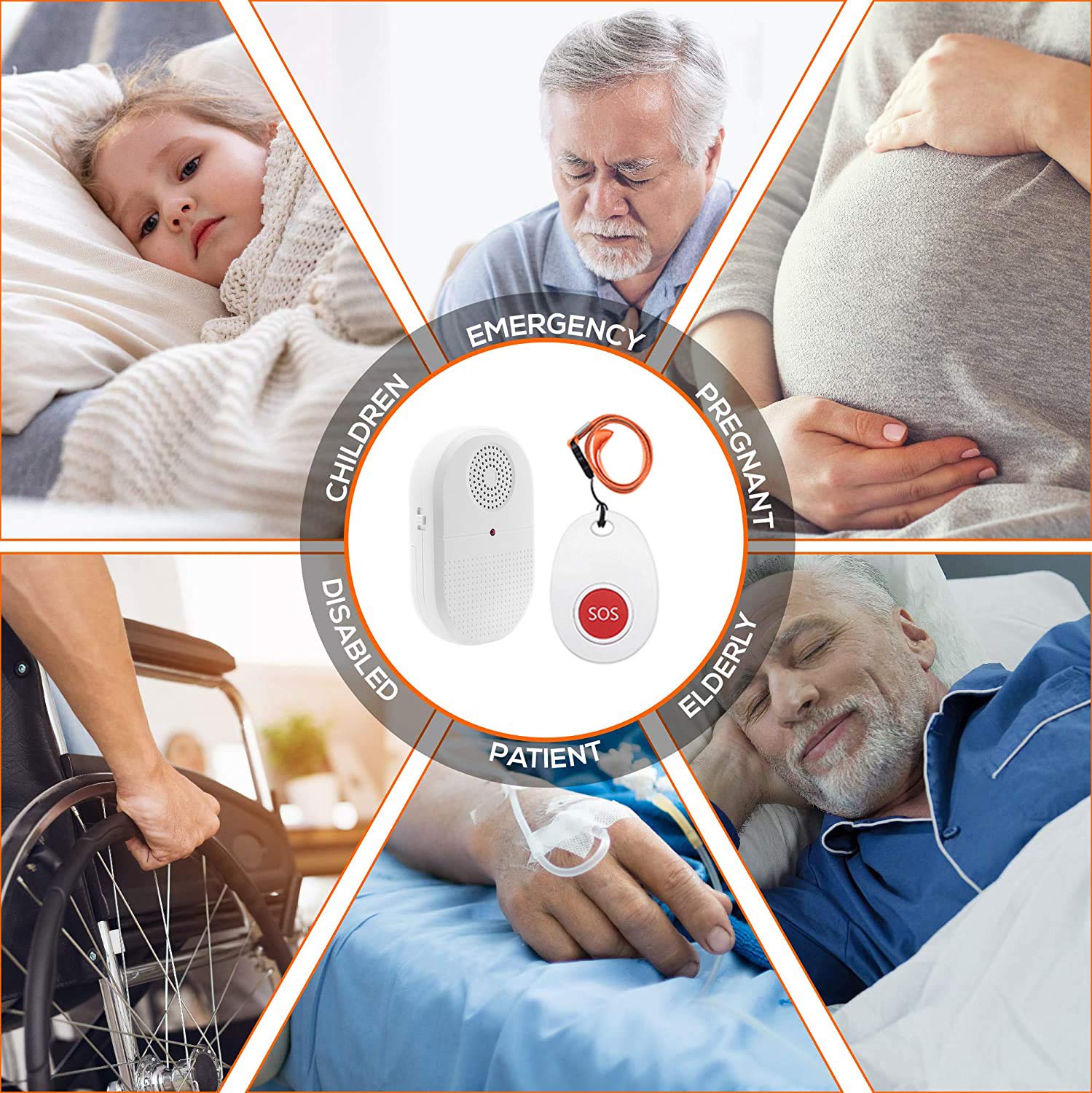 Wireless Caregiver Pager System Call Button Personal Alert Pager Nurse Alert System for Elderly/Senior at Home with 800+Feet Operating Range 1 Portable Receiver 2 Emergency Transmitter