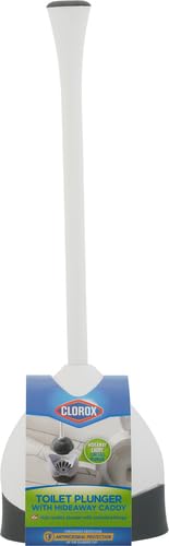 Clorox Toilet Plunger and Hideaway Caddy Bathroom Combo, White/Grey