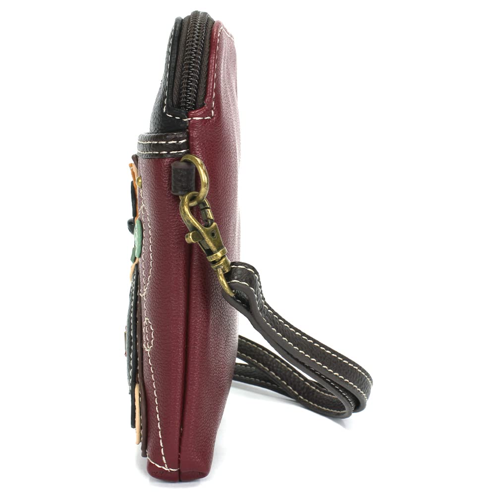 CHALA Cell Phone Crossbody Purse-Women PU Leather/Canvas Multicolor Handbag with Adjustable Strap - German Shepherd Gen II - maroon