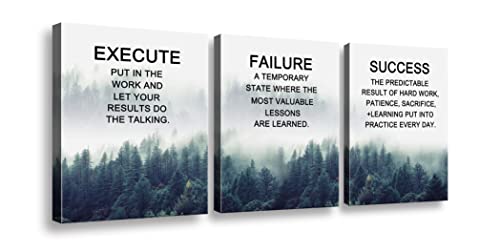 Canvas Wall Art Success Quote, Office Wall Art, inspirational wall art Large Poster, motivational wall art Positive Motivational Set of 3 Prints, Execute Failure Definition, Inspirational poster Print 11.5" x 15" 3 Pieces A-273