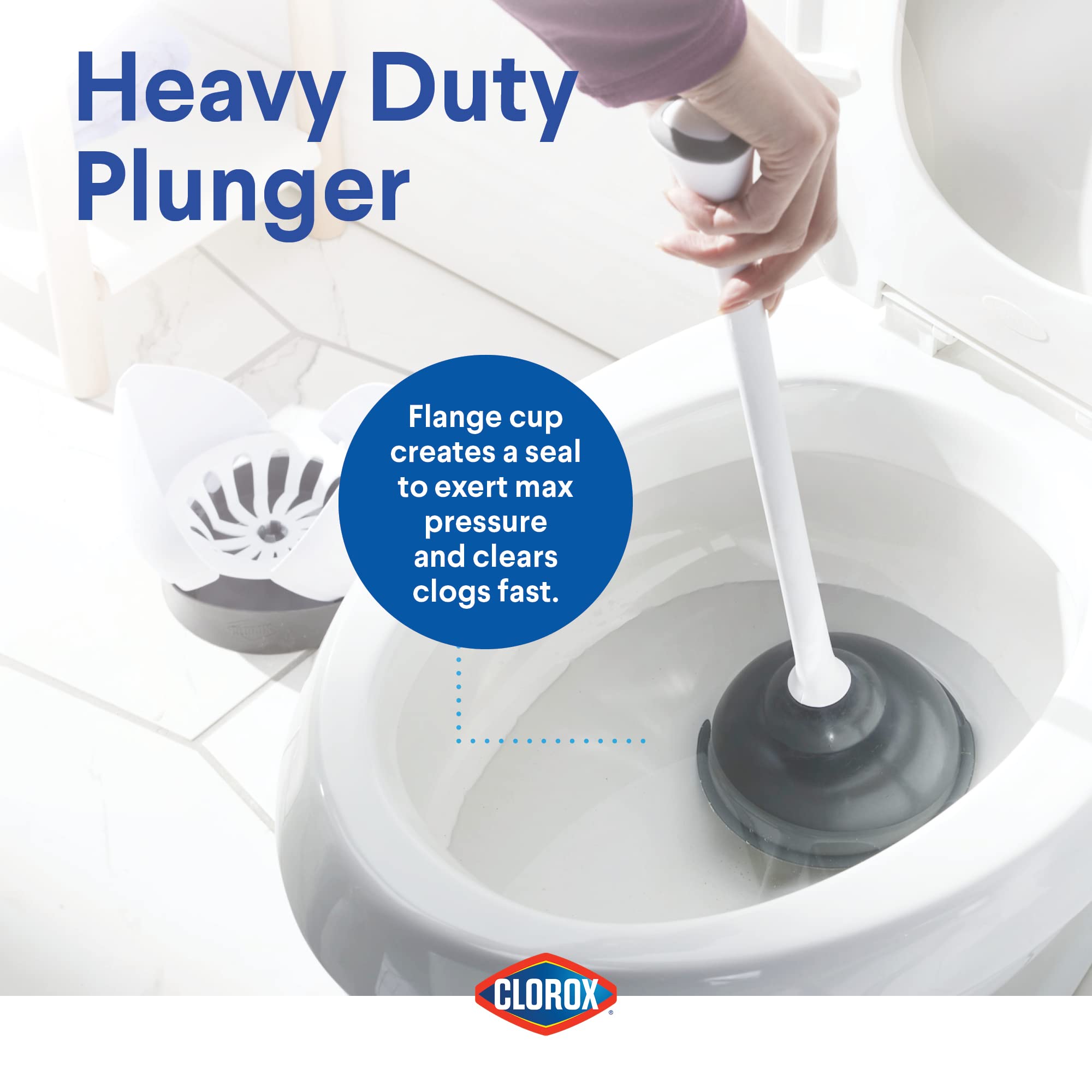 Clorox Toilet Plunger and Hideaway Caddy Bathroom Combo, White/Grey