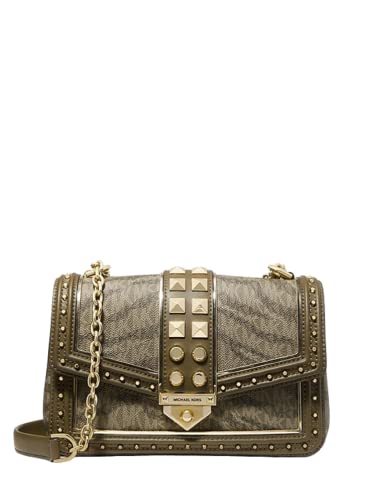Michael Kors SOHO STUDDED LARGE ANIMAL PRINT LOGO SHOULDER BAG (Olive)