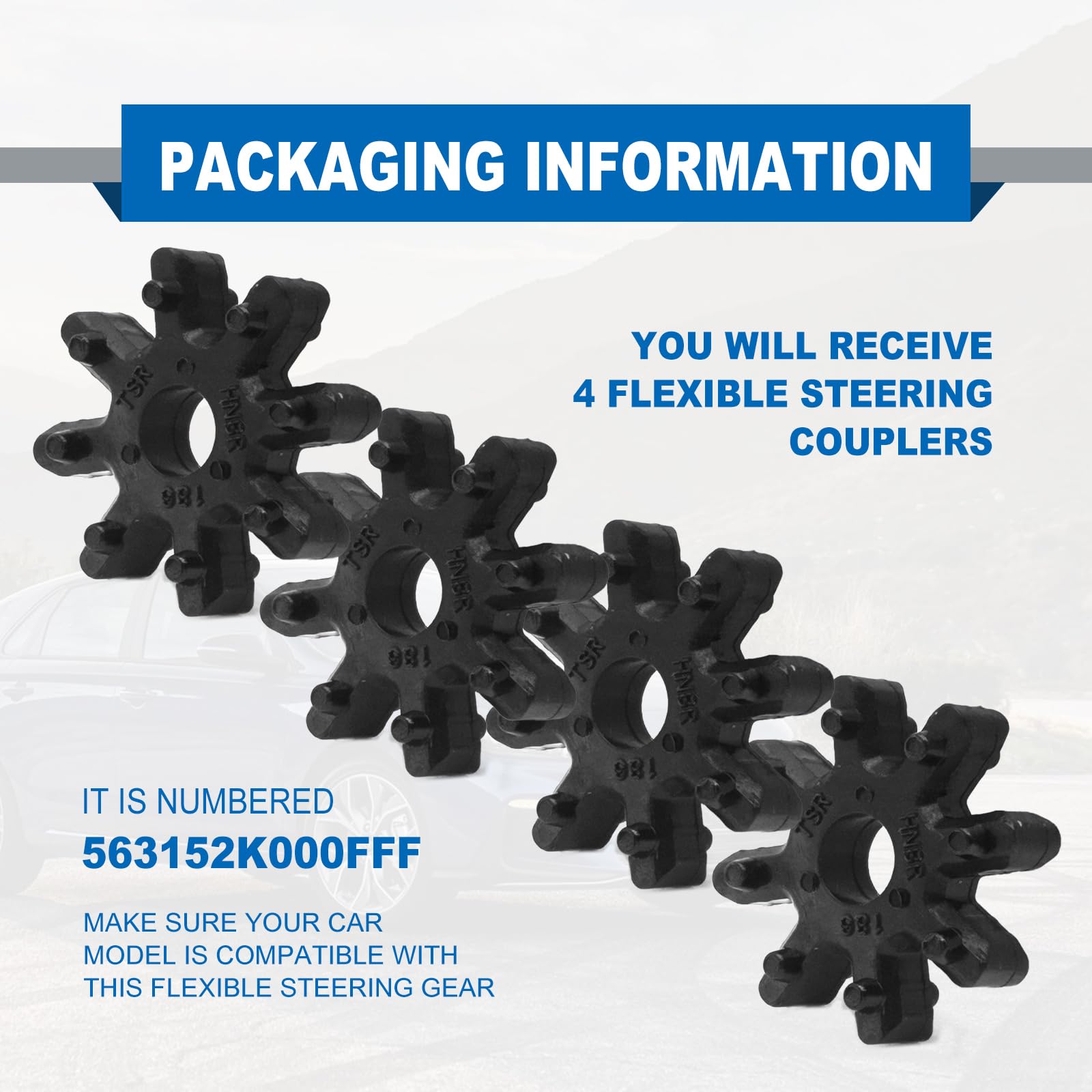 4-Pack Flexible Steering Coupler Replacement, 56315-2K000FFF Nylon Pad Plastic Rubber Wheel, Steering Coupling Steering Column Motor Compatible with Hyundai and Kia (Black)