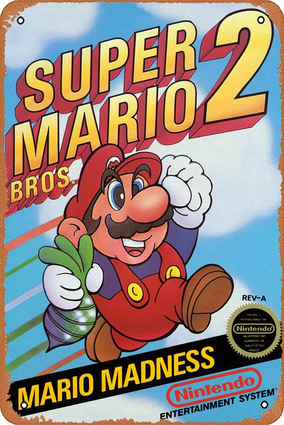 Shvieiart Super Mario Brothers 2 Video Game Gaming – Poster Retro Metal Sign Vintage Tin Sign for Bar Man Cave Cafe Office Home Wall Decor Gift 12 X 8 inch