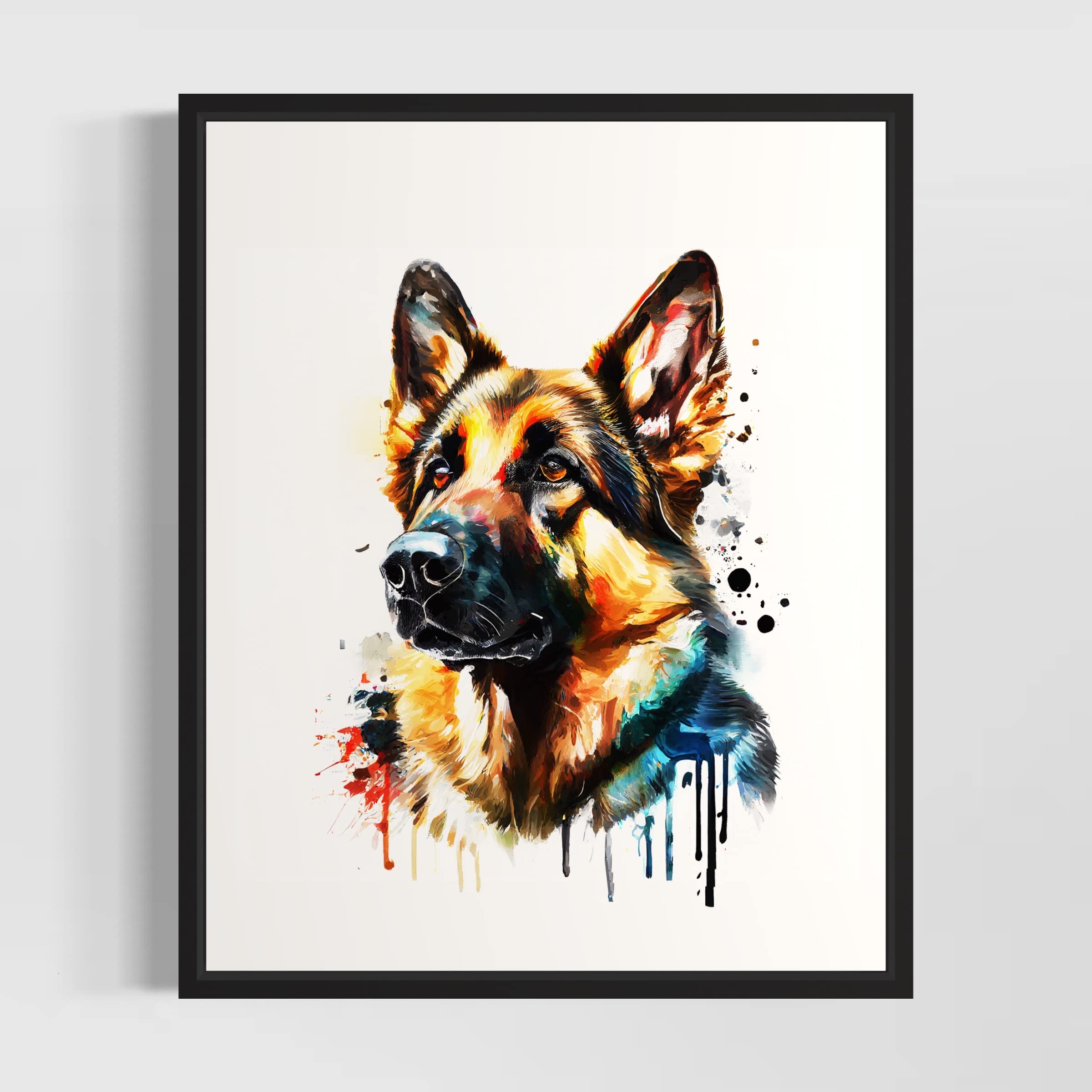 German Shepherd Dog Art Print Poster, Wall art Painting Decor, Puppy Pop Art Home Decor Artwork For Bedroom Living Room Bathroom Decor, Puppies Colorful Photo (German Shepherd Watercolor, 11x14 inches (Unframed))
