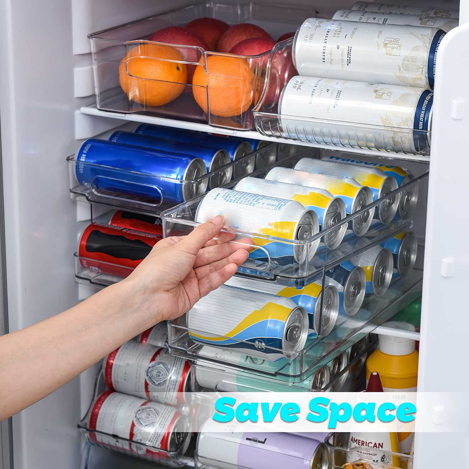 XISAOK Refrigerator Organizer Bins Soda Can Dispenser Clear Plastic Canned Drink Holder Storage for Fridge Kitchen Cabinets
