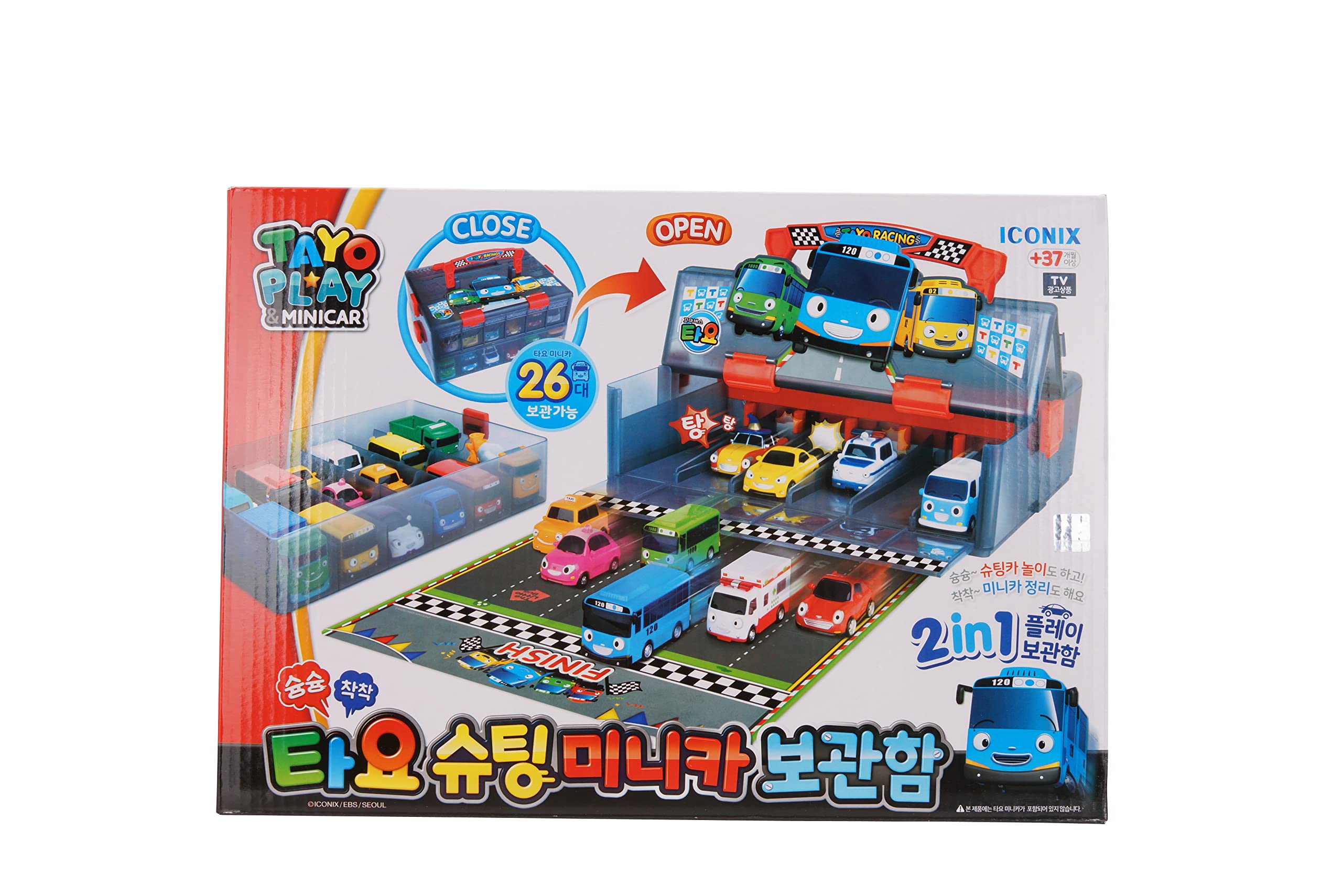 The Little Bus Tayo and Friends- Mini car Toy Storage and Racing Stadium for 26 Mini Cars with Handle…