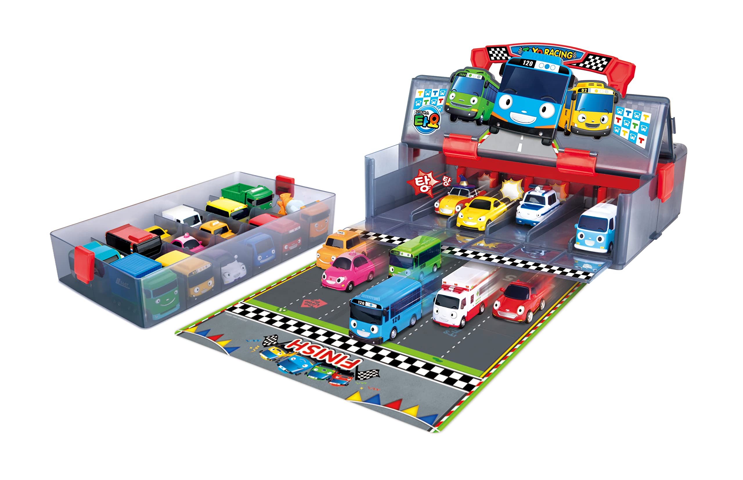 The Little Bus Tayo and Friends- Mini car Toy Storage and Racing Stadium for 26 Mini Cars with Handle…