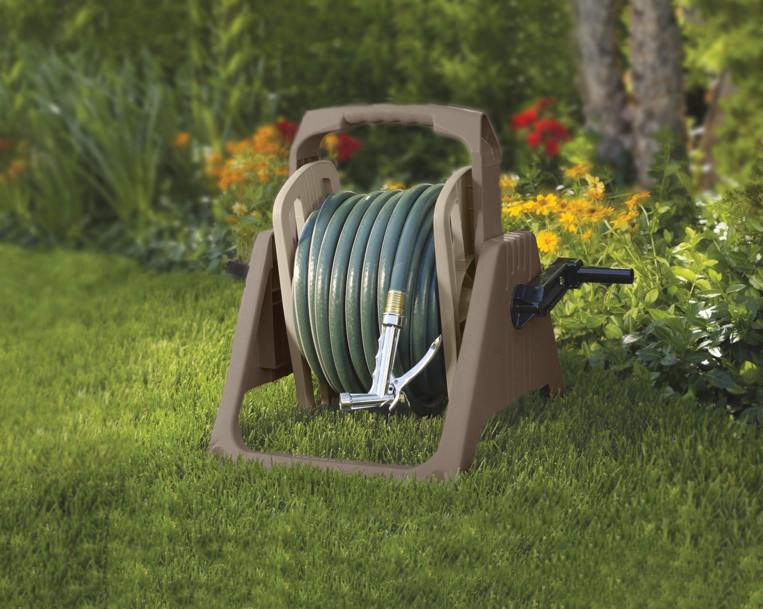 Suncast 100 ft. Portable Wall Mount Garden Hose Reel, Taupe