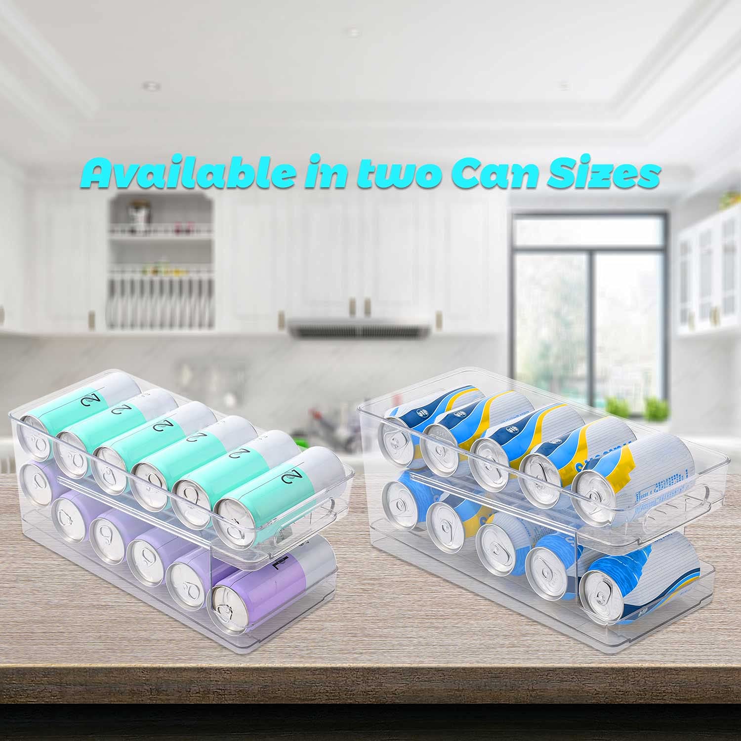 XISAOK Refrigerator Organizer Bins Soda Can Dispenser Clear Plastic Canned Drink Holder Storage for Fridge Kitchen Cabinets