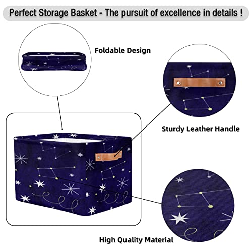 Pardick Large Collapsible Storage Bins ,Space Constellation Decorative Canvas Fabric Storage Boxes Organizer with Handles,Rectangular Baskets Bin for Home Shelves Closet Nursery Gifts
