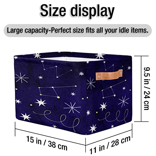 Pardick Large Collapsible Storage Bins ,Space Constellation Decorative Canvas Fabric Storage Boxes Organizer with Handles,Rectangular Baskets Bin for Home Shelves Closet Nursery Gifts