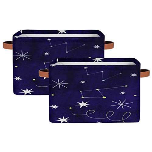 Pardick Large Collapsible Storage Bins ,Space Constellation Decorative Canvas Fabric Storage Boxes Organizer with Handles,Rectangular Baskets Bin for Home Shelves Closet Nursery Gifts