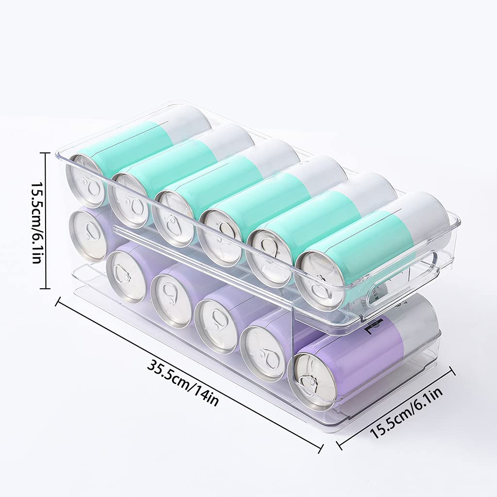 XISAOK Refrigerator Organizer Bins Soda Can Dispenser Clear Plastic Canned Drink Holder Storage for Fridge Kitchen Cabinets
