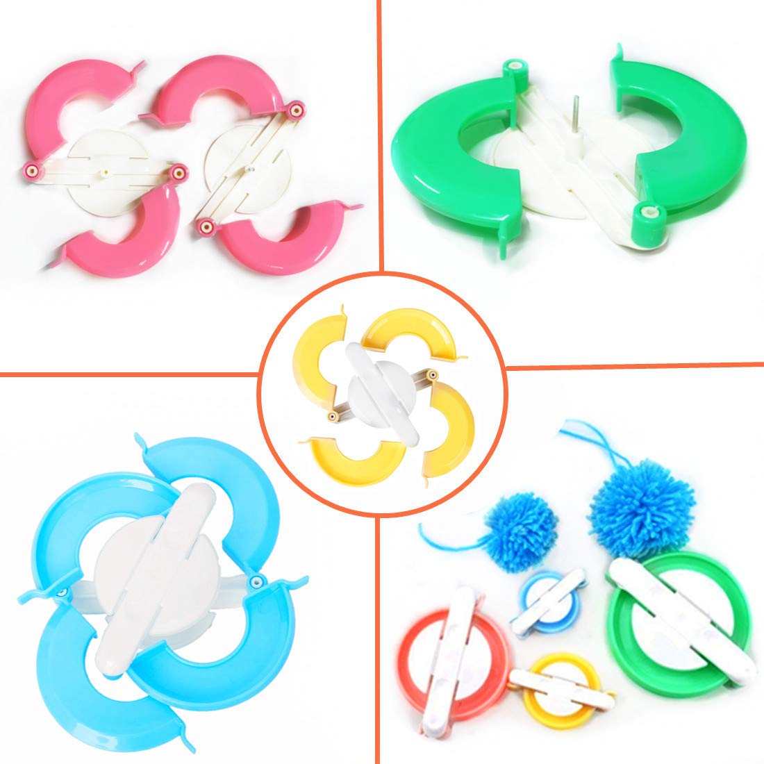 Pom Pom Maker, 4 Sizes Pompom Maker Tool Set for Fluff Ball Weave DIY Wool Yarn Knitting Craft Project for Kids and Adult - RRigo