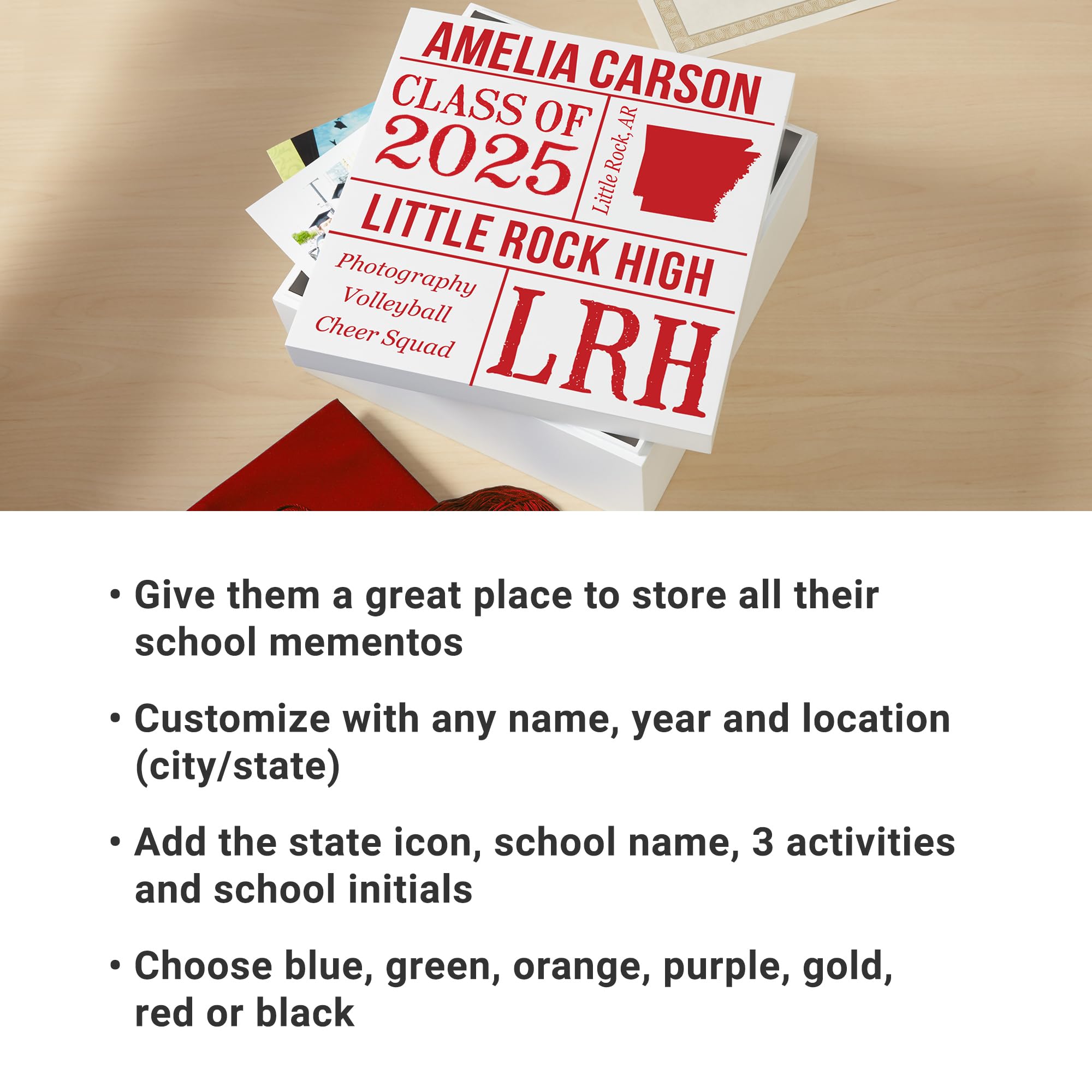 Let's Make Memories Personalized Keepsake Box - All About The Graduate - Graduation Mementos - Class of 2022 - 6โ Hx12โ Sq. - Red