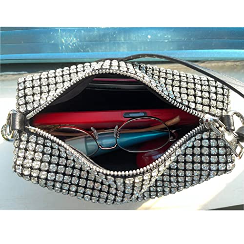 Rhinestone Purse for Women Evening Handbag Glitter Shoulder Bag Upgrade Box Style Sparkly Crystal Diamond Silver Clutch For Prom Wedding Gala Dinner Dance Dating
