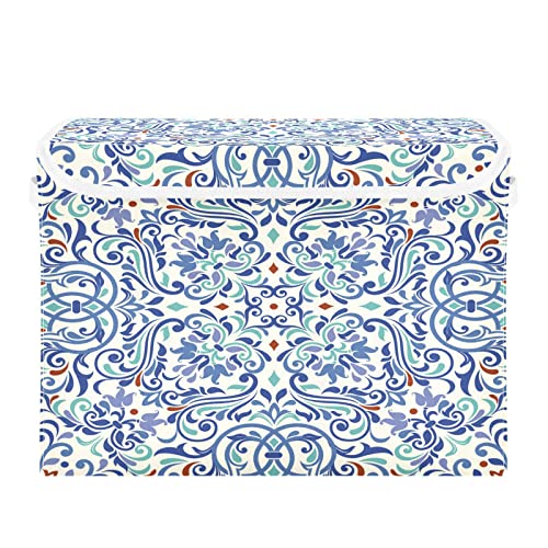 Kigai Turkish Colorful Pattern Storage Basket with Lid Collapsible Storage Bin Fabric Box Closet Organizer for Home Bedroom Office 1 Pack