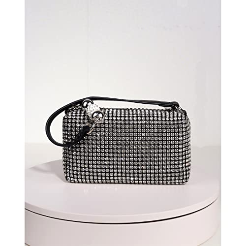 Rhinestone Purse for Women Evening Handbag Glitter Shoulder Bag Upgrade Box Style Sparkly Crystal Diamond Silver Clutch For Prom Wedding Gala Dinner Dance Dating