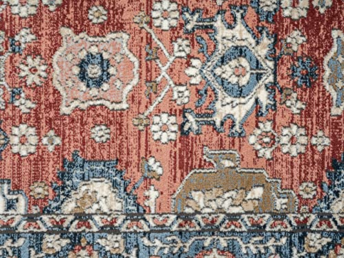 Abani Savoy Collection Area Rug - Red and Cream Vintage Design - 6' x 9' - Easy to Clean - Durable for Kids and Pets - Non-Shedding - Medium Pile - Soft Feel - for Living Room, Bedroom & Office