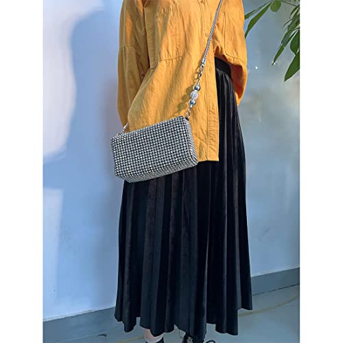 Rhinestone Purse for Women Evening Handbag Glitter Shoulder Bag Upgrade Box Style Sparkly Crystal Diamond Silver Clutch For Prom Wedding Gala Dinner Dance Dating