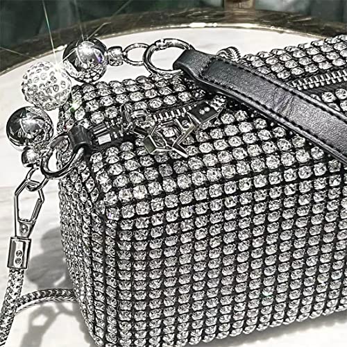 Rhinestone Purse for Women Evening Handbag Glitter Shoulder Bag Upgrade Box Style Sparkly Crystal Diamond Silver Clutch For Prom Wedding Gala Dinner Dance Dating