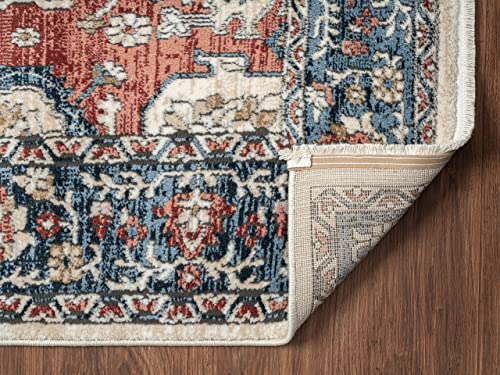 Abani Savoy Collection Area Rug - Red and Cream Vintage Design - 6' x 9' - Easy to Clean - Durable for Kids and Pets - Non-Shedding - Medium Pile - Soft Feel - for Living Room, Bedroom & Office