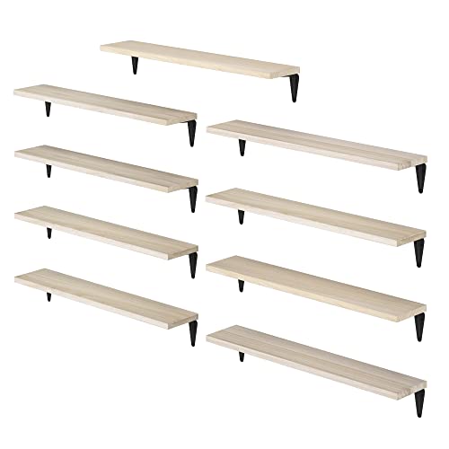 Wallniture Arras 24" Floating Shelves for Wall Storage, Wall Bookshelf Living Room Decor, Wall Shelves for Bedroom & Office, Kitchen Wall Shelf Set of 9, Natural, Wood