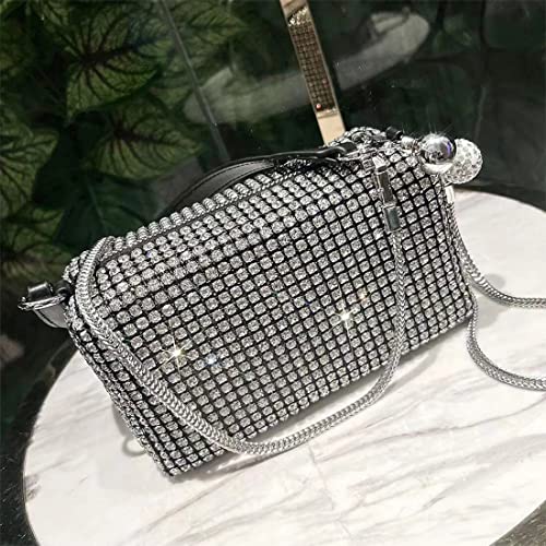 Rhinestone Purse for Women Evening Handbag Glitter Shoulder Bag Upgrade Box Style Sparkly Crystal Diamond Silver Clutch For Prom Wedding Gala Dinner Dance Dating