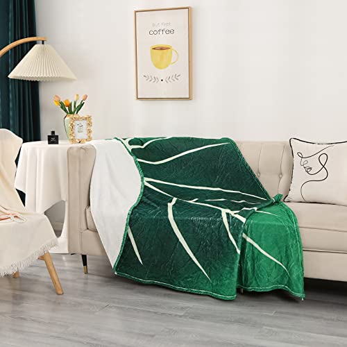 DECMAY Leaf Blanket Leaf Decor Print Throw Blanket,Single Layer Soft Plush Flannel Throw Decorative Leaves Design for Sofa Bed Beach Towel let Throw (60 * 86in)