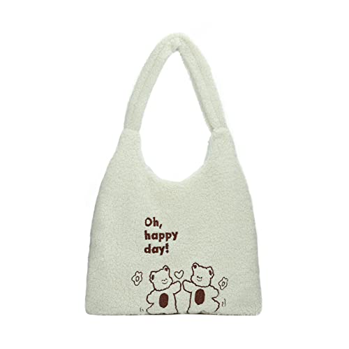 Freie Liebe Cute Bags for Women Tote Bag Aesthetic Girls Fluffy Teddy Bear Purse Plush Shoulder Hobo Handbags