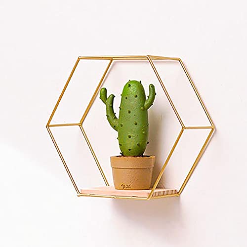KLKCMS 3X Nordic Style Hexagon Honeycomb Floating Wall Shelf Display Iron Hanging Storage Rack Holder for Home/Office Bathroom Kitchen Room , Gloden