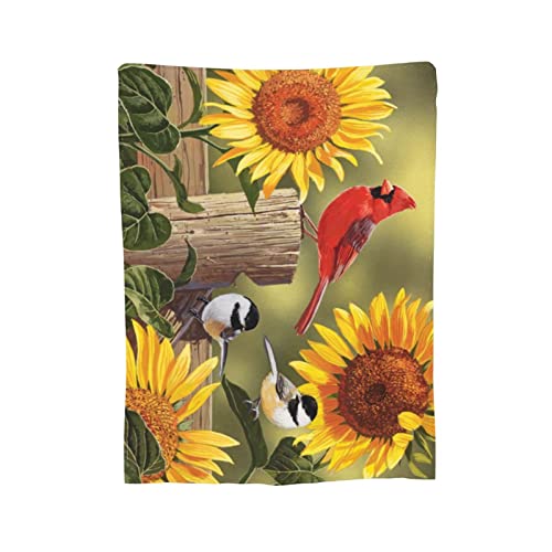 Fiokroo Rustic Sunflowers Floral Cardinal Birds Fleece Blanket Lightweight Cozy Ultra-Soft Throw Blanket Microfiber Blankets All Seasons for Home Bedroom Couch Sofa Travel 50x60 Inch