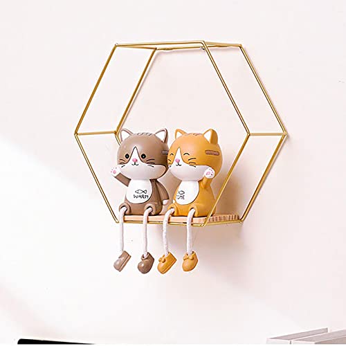 KLKCMS 3X Nordic Style Hexagon Honeycomb Floating Wall Shelf Display Iron Hanging Storage Rack Holder for Home/Office Bathroom Kitchen Room , Gloden