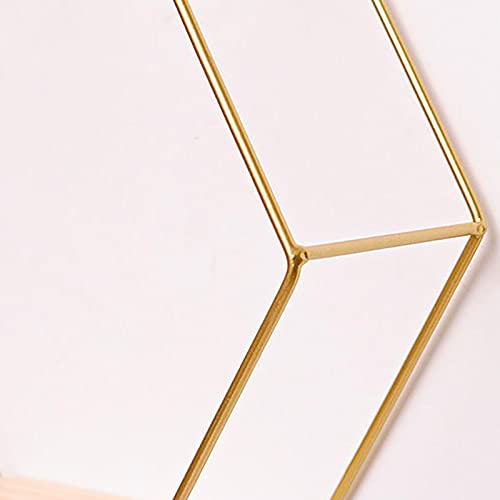 KLKCMS 3X Nordic Style Hexagon Honeycomb Floating Wall Shelf Display Iron Hanging Storage Rack Holder for Home/Office Bathroom Kitchen Room , Gloden