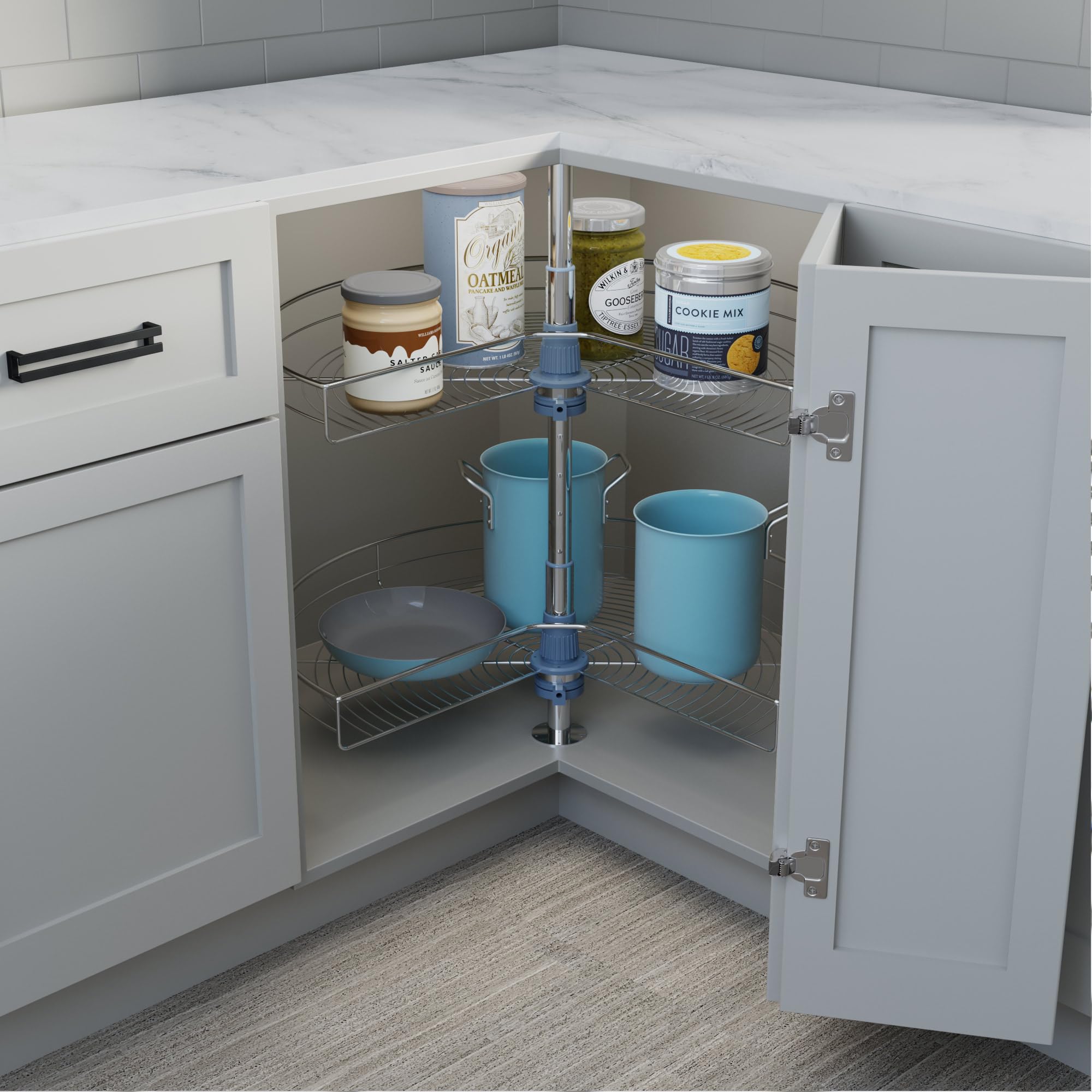 Dowell 28" Kidney Chrome 2-Shelf Lazy Susans Kitchen Base Cabinet Corner Organizer
